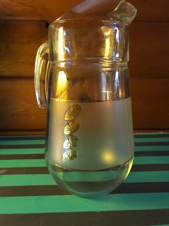 Vintage Pitcher With Frosted Glass and Gold Leaf Design. | Etsy