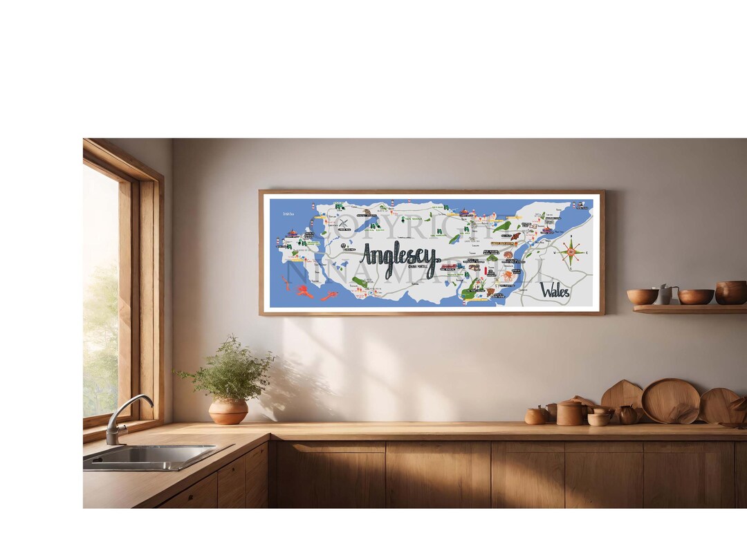 Anglesey Map. Illustrated Map of Anglesey. 18 X 6 Inches. Nina Martell ...