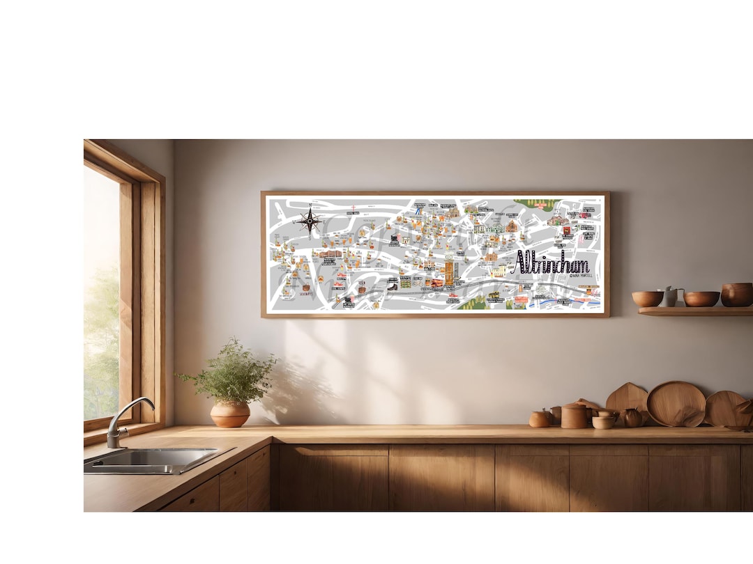 Altrincham Map. Illustrated Map of Altrincham. Panoramic 18 X 6 Inches ...