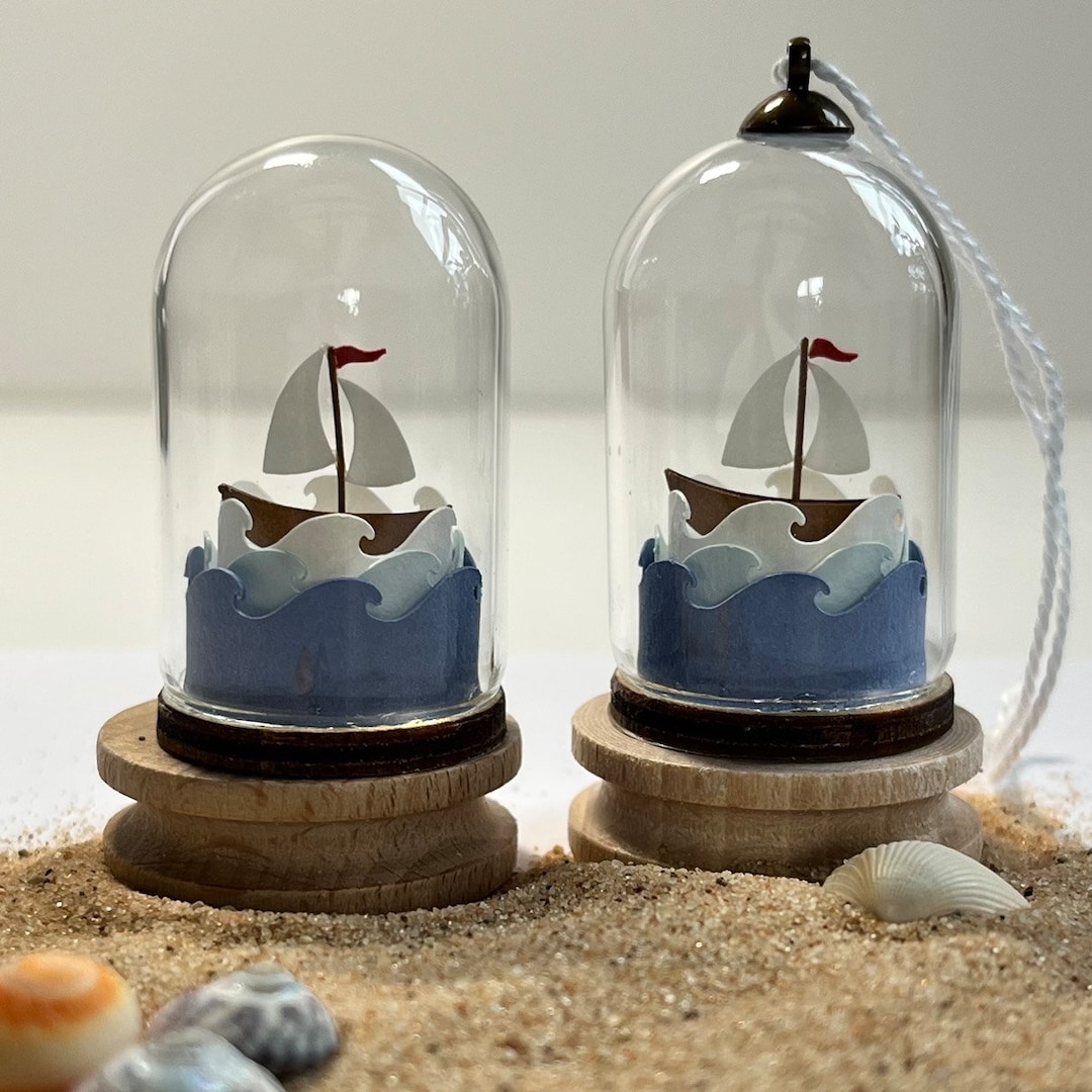Coastal Themed Miniature Glass Dome With a Paper Sailing Boat - Etsy