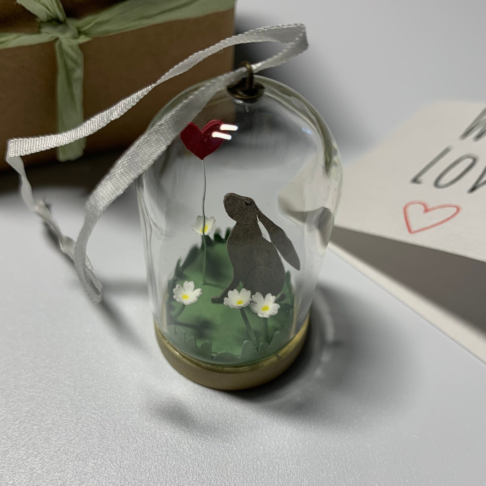 Miniature Gazing Hare & Heart Hanging Glass Dome Decoration - Etsy