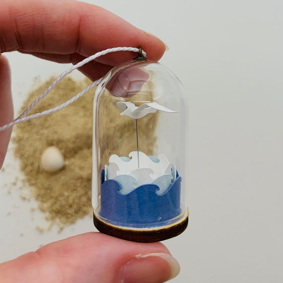 Coastal Themed Miniature Glass Dome With a Paper Swooping - Etsy