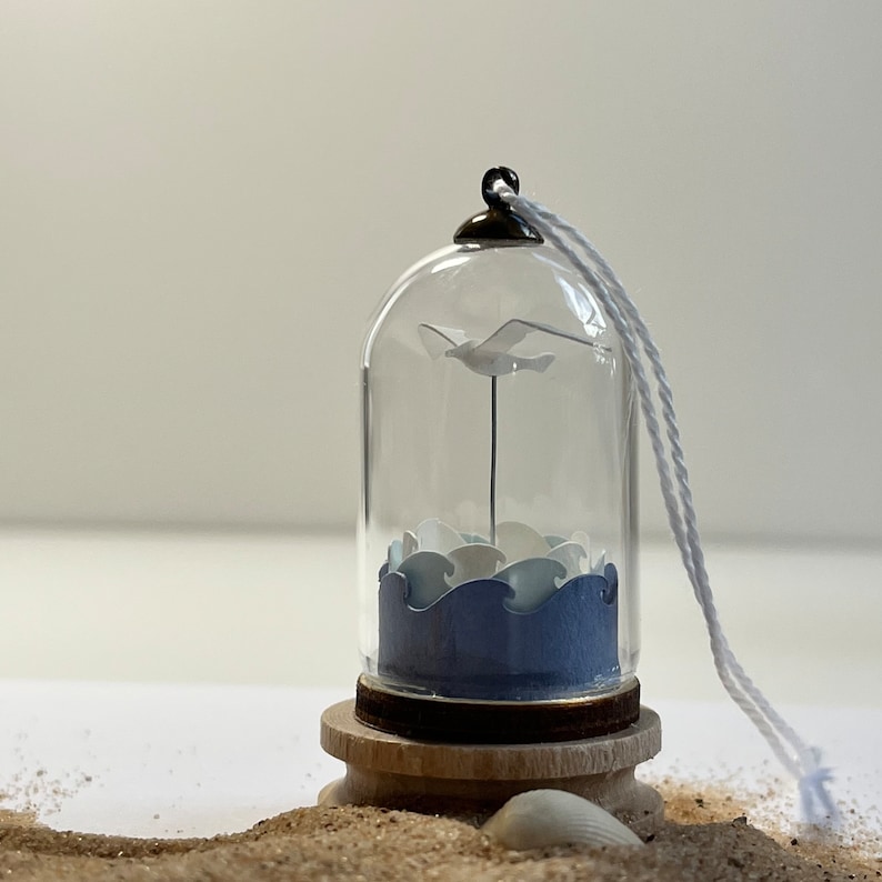 Coastal Themed Miniature Glass Dome With a Paper Swooping - Etsy