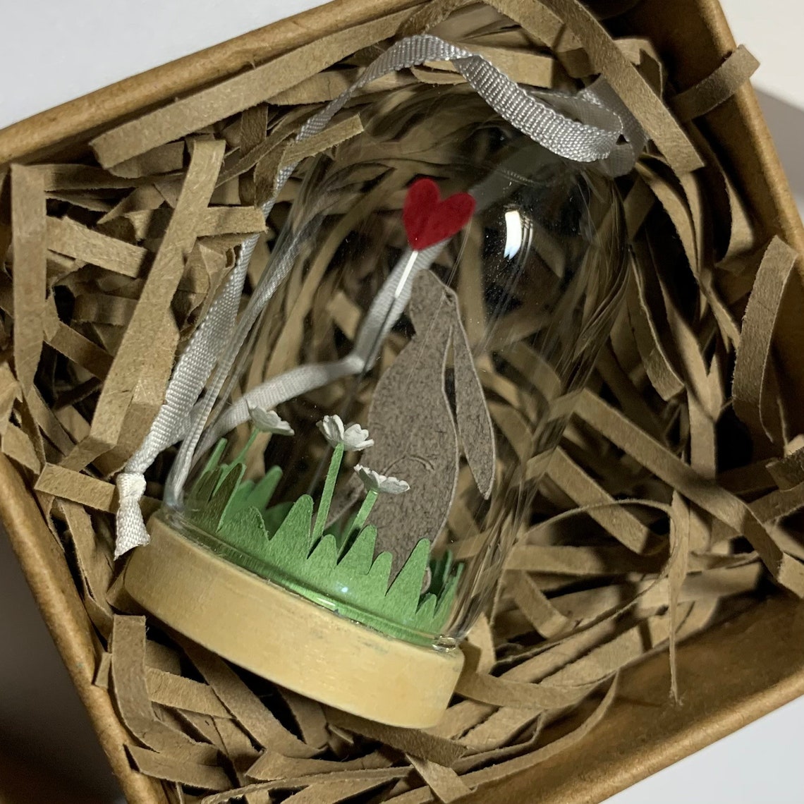 Miniature Gazing Hare & Heart Hanging Glass Dome Decoration | Etsy