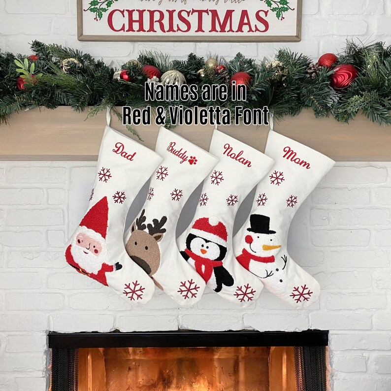 Personalized Linen Christmas Stockings 2025, Family Matching Stockings ...