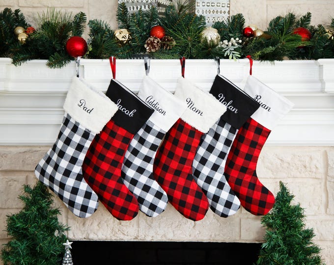Buffalo Check Christmas Stockings, Personalized Plaid Stocking, Black ...