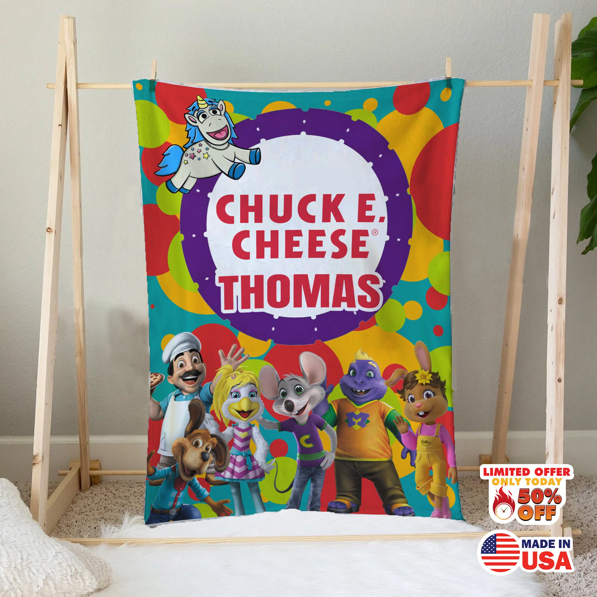 Personalized Chuck E Cheese Blanket, Chuck E Cheese Birthday Party ...