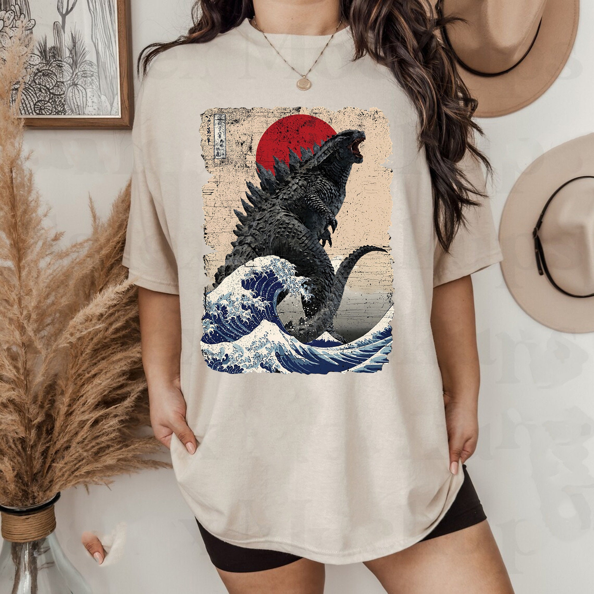 Vintage Japanese Godzilla Great Wave PNG, Godzilla and the Wave Youth ...