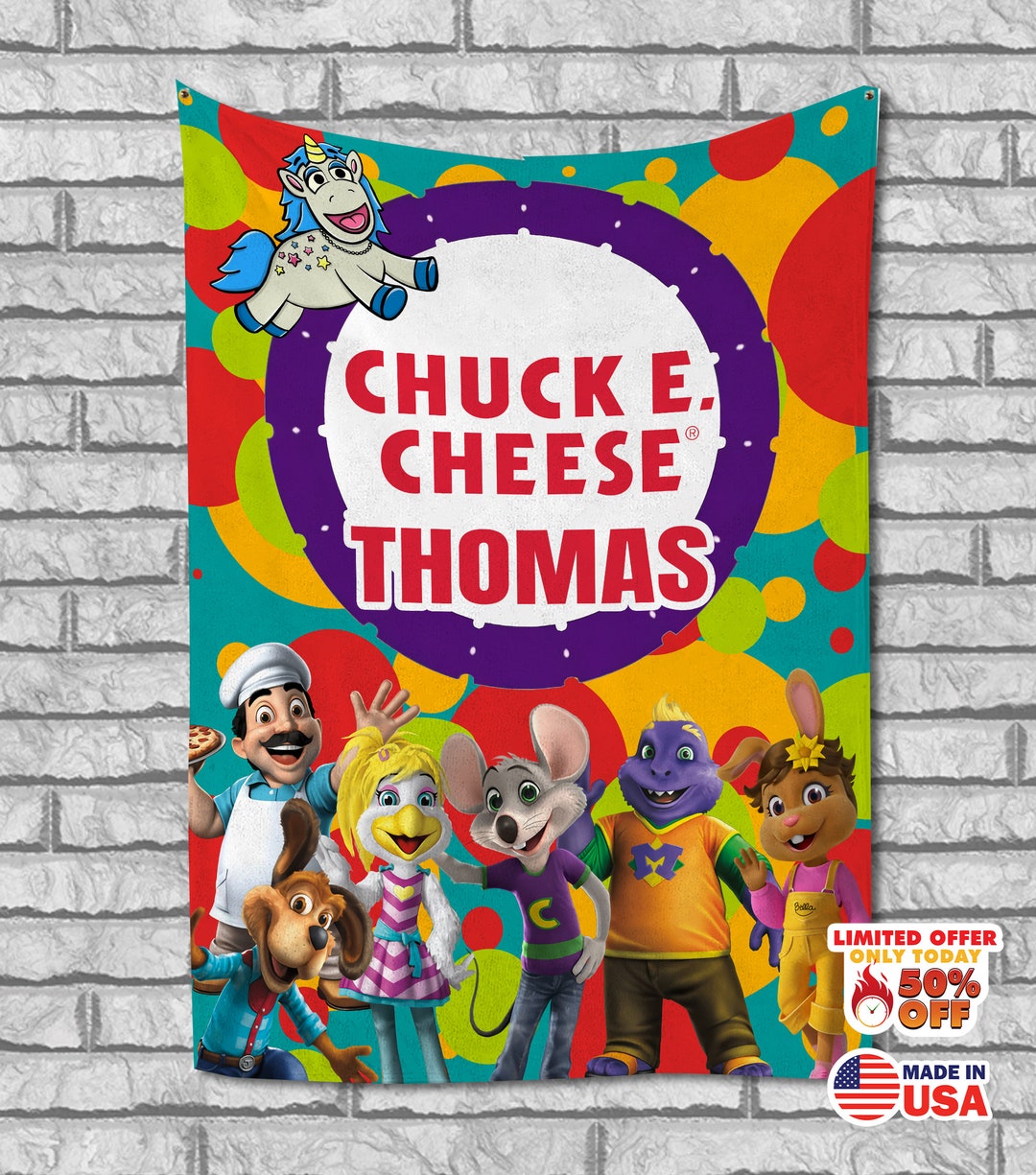 Personalized Chuck E Cheese Blanket, Chuck E Cheese Birthday Party ...