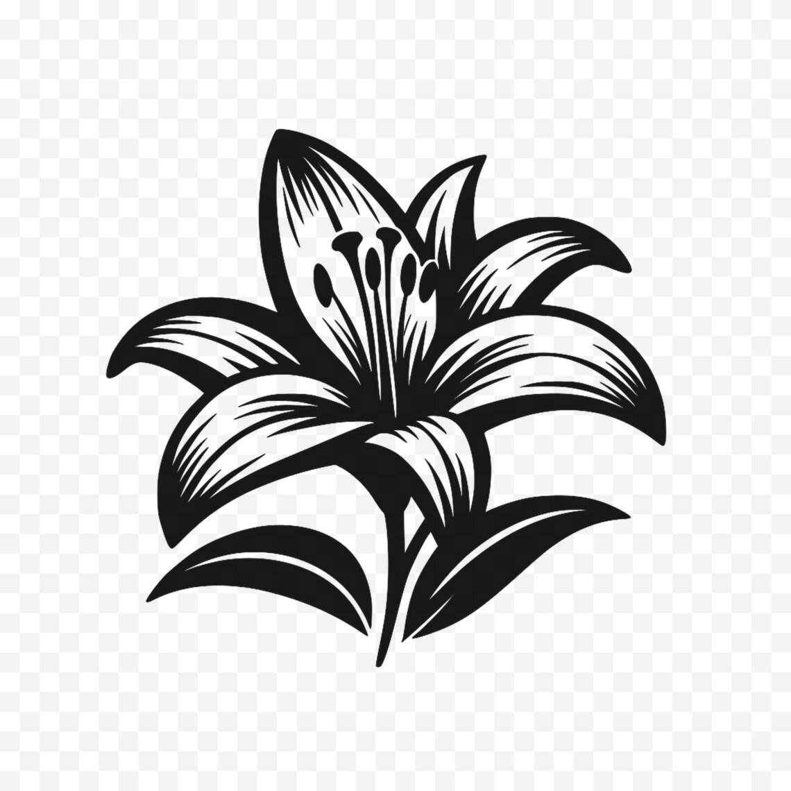 Lily SVG Clipart - Flower Theme, Black Silhouette, Cricut File, Vector ...