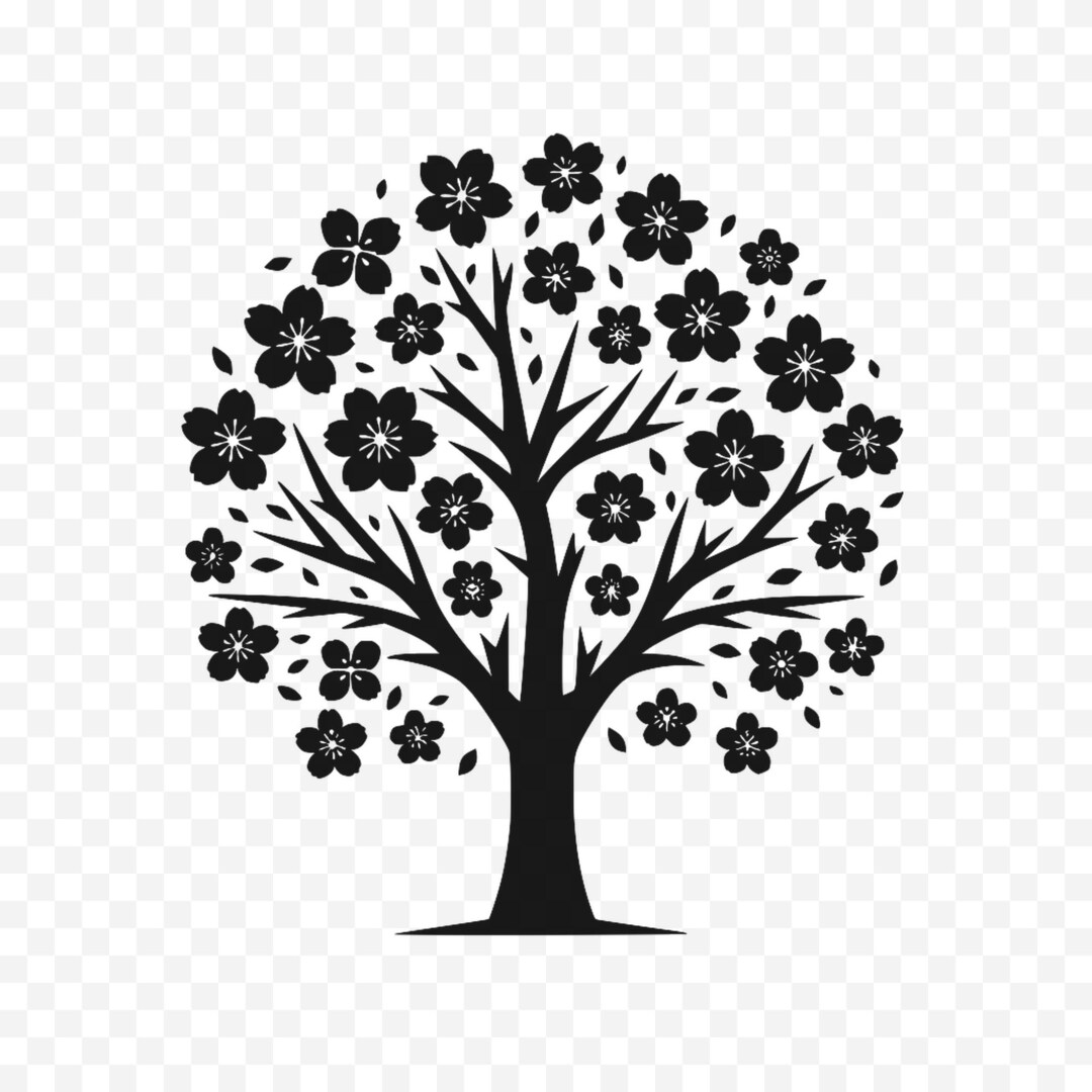 Cherry Blossom Tree SVG - Nature Clipart, Black Silhouette, Cricut File ...