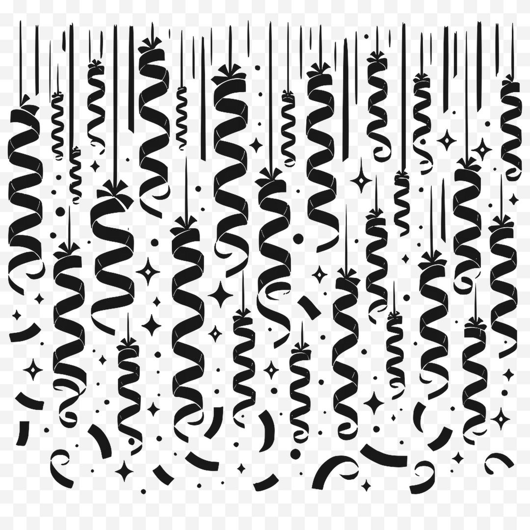 Birthday Streamers SVG - Celebration Clipart, Black Silhouette, Cricut ...
