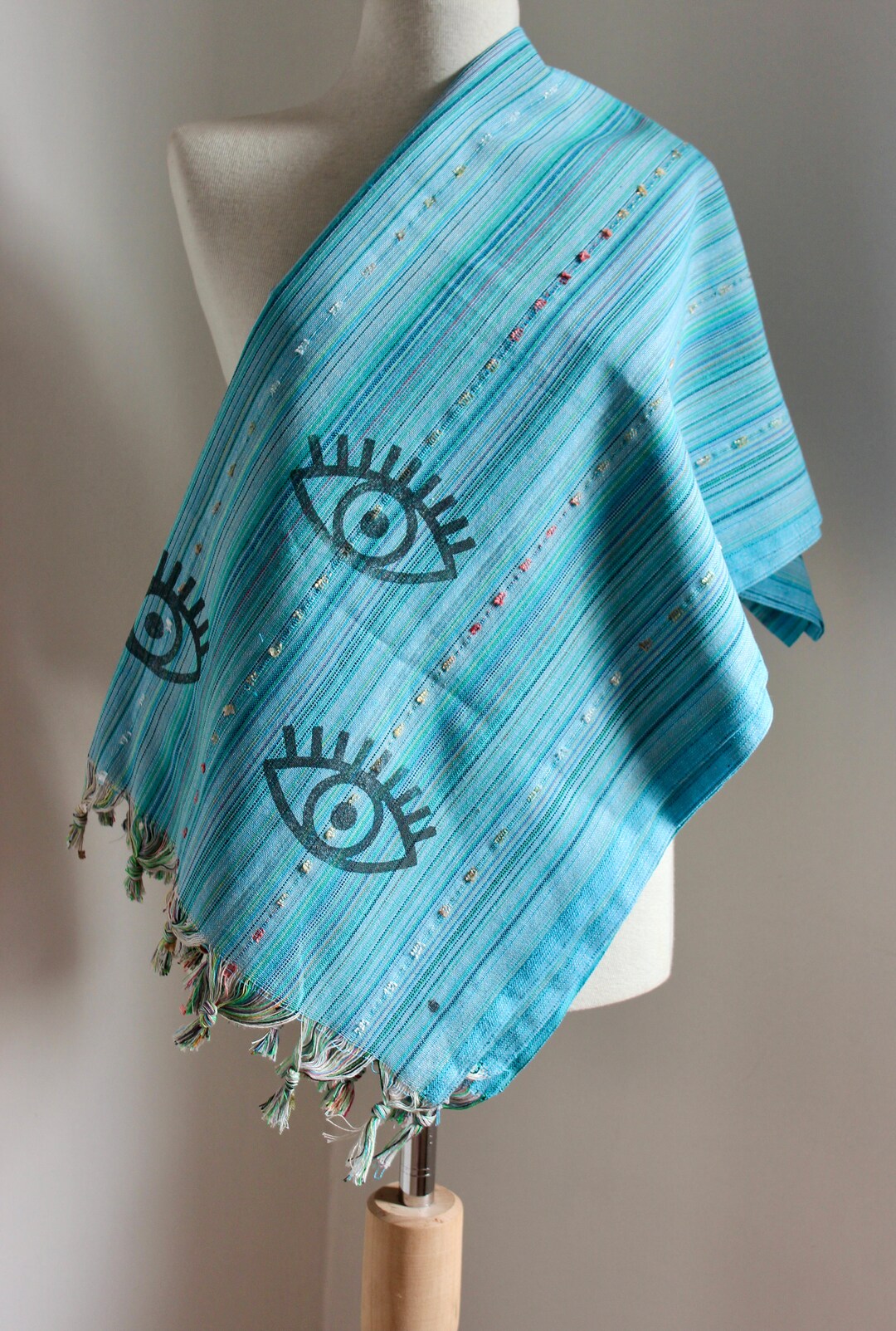 Blue Eye Print Hand Made Towel, Cotton Woven Towel Peshtamel, Evil Eye ...