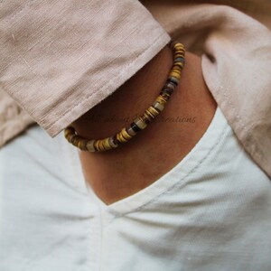 Mens Beaded Bracelet. Hammer Oyster Shell Heishi Bracelet. Coconut and ...