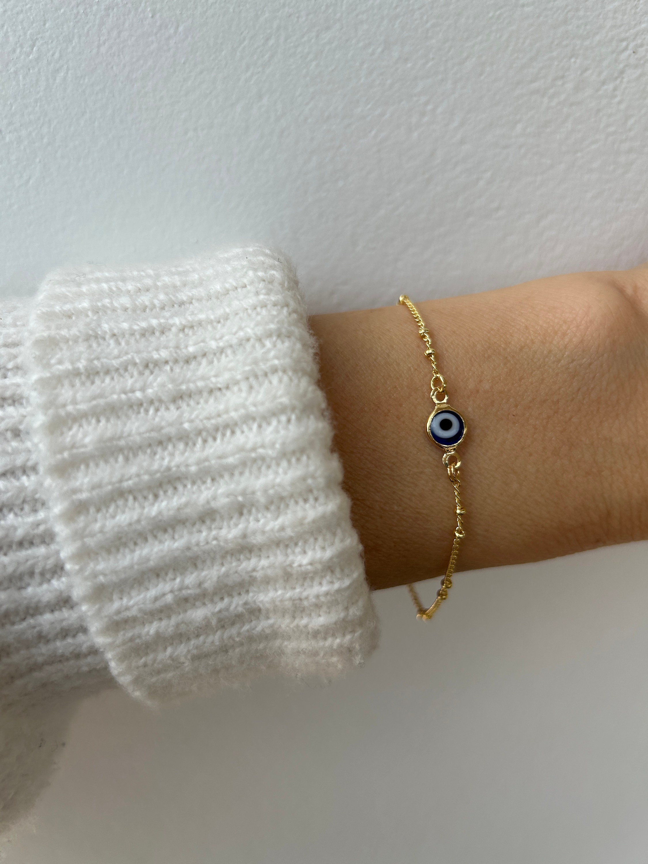 Evil eye bracelet. Gold filled evil eye bracelet. Gold filled satellite ...