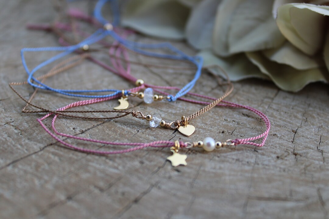 Charm and Gemstone Silk Cord Bracelet. Gemstone Cord Bracelet. Pearl ...