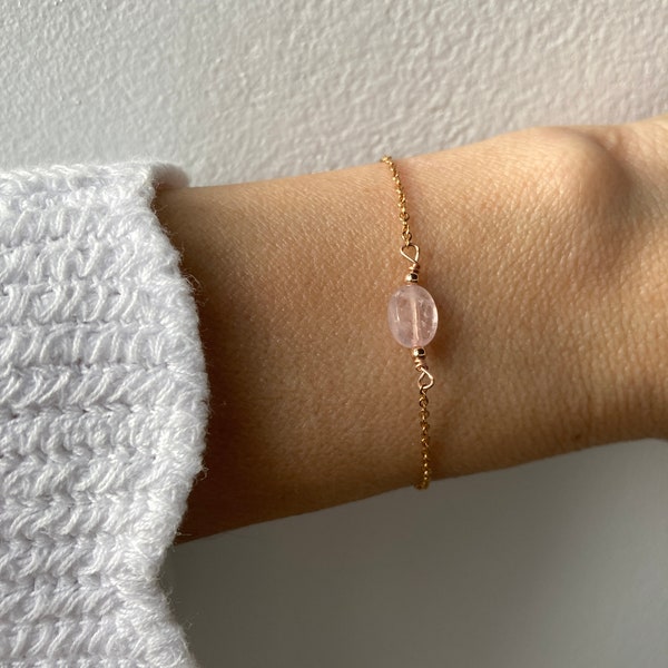 Rose Quartz Gold Bracelet - Etsy