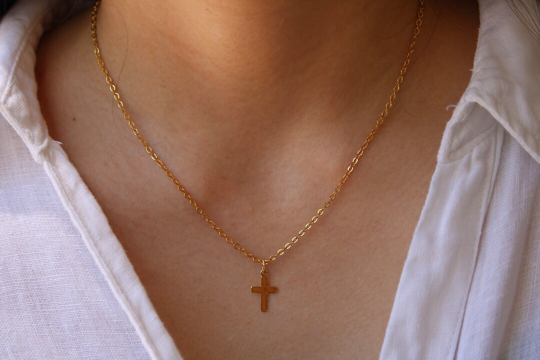 Gold Filled Cross Necklace. Tiny Gold Cross Necklace. Simple Gold Cross ...