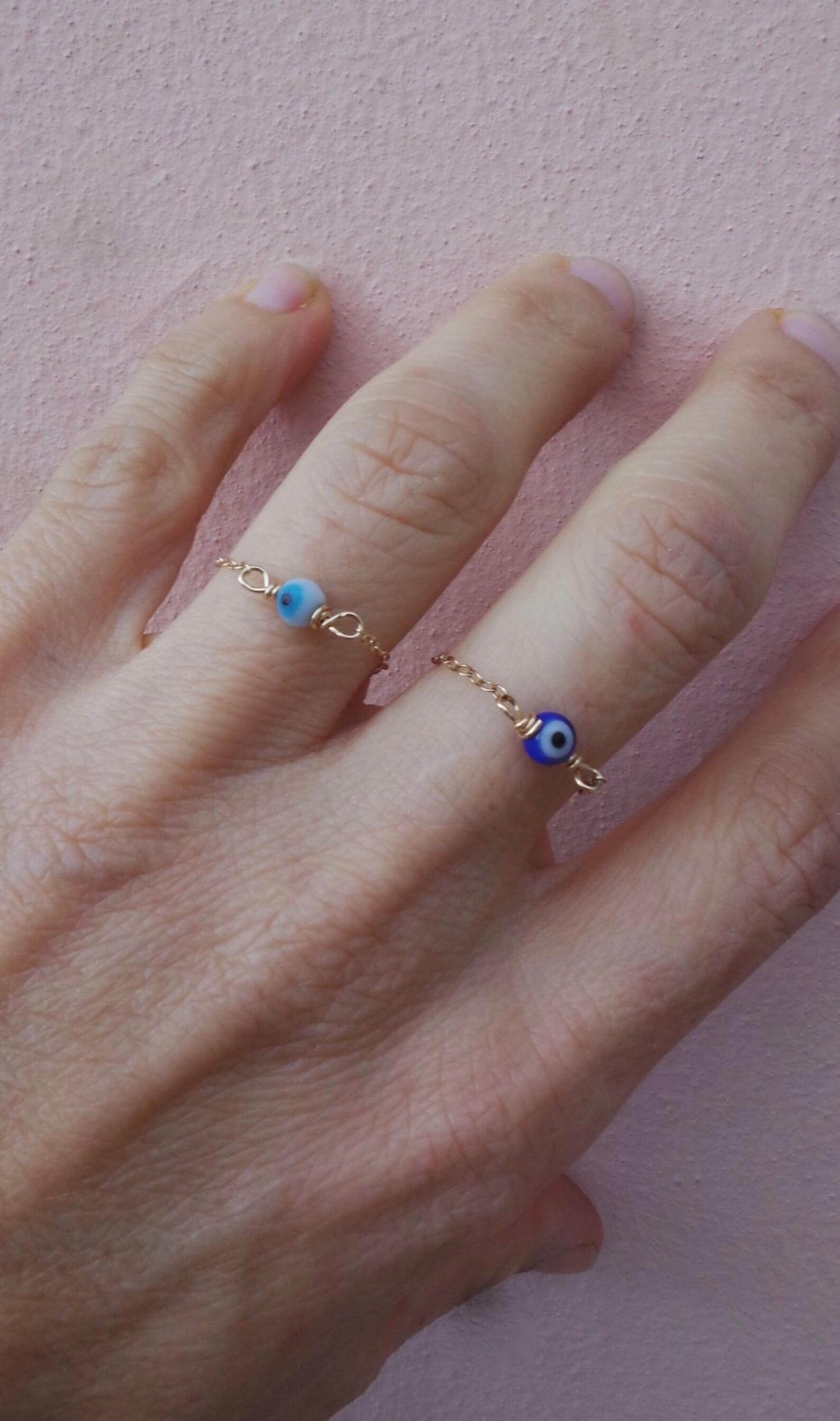 Evil eye ring. Evil eye chain ring. Gold filled evil eye ring. | Etsy