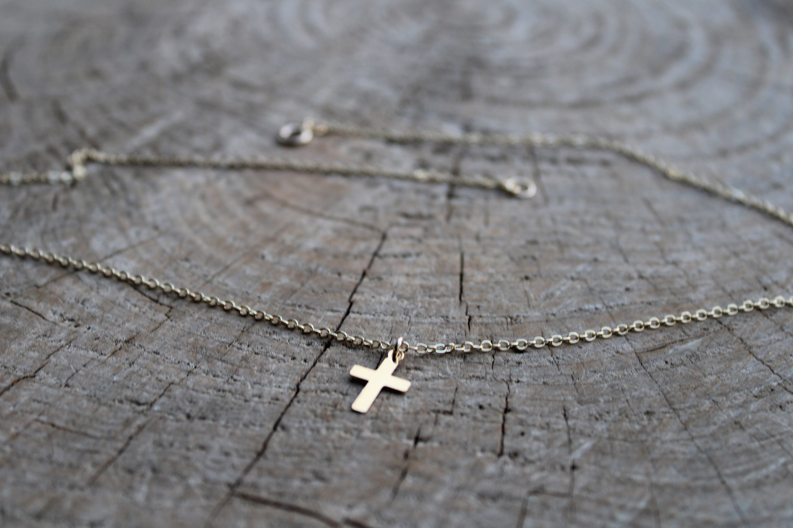 Gold cross. Tiny cross necklace. Simple gold cross necklace. 14k gold ...