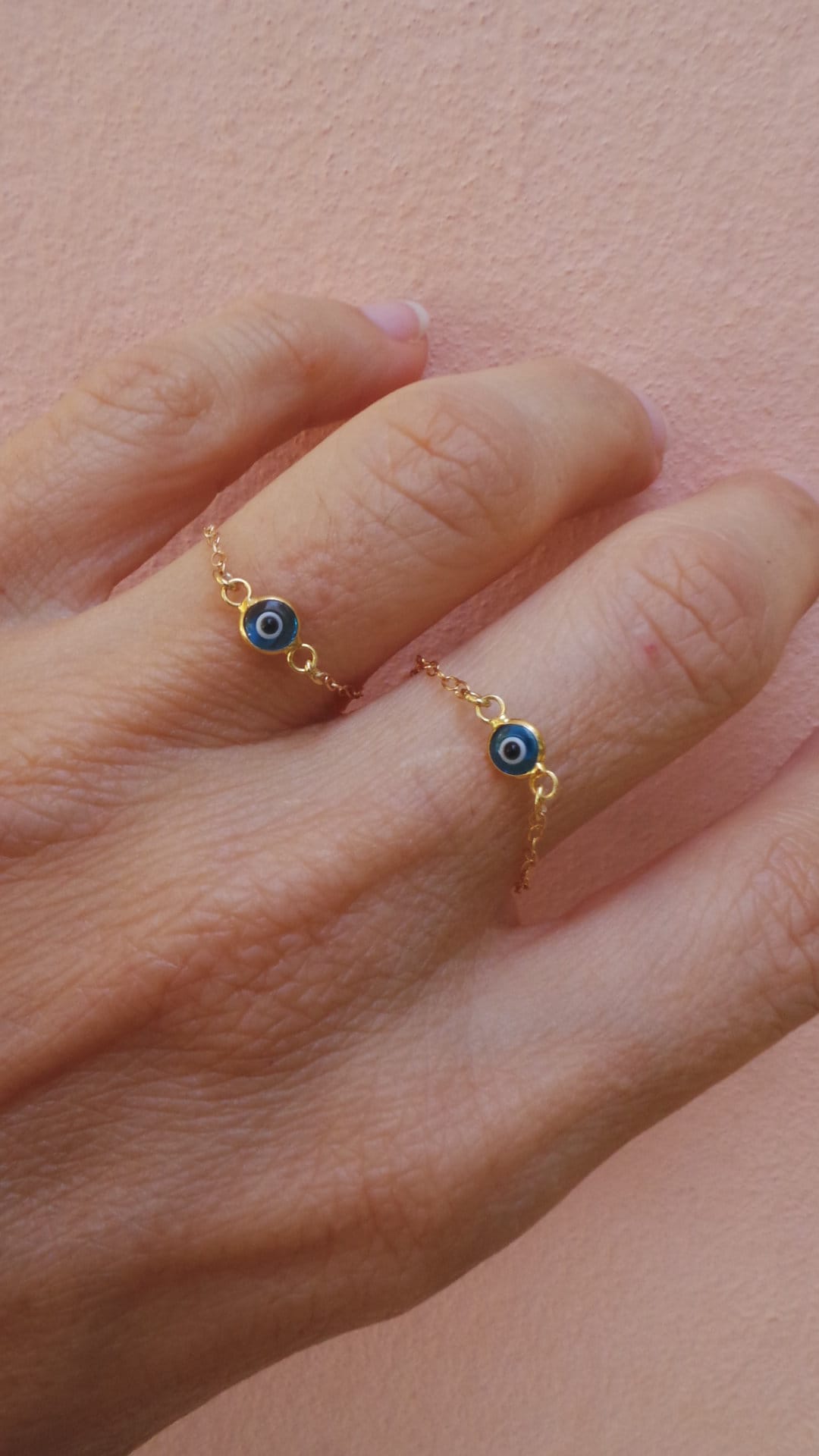 Evil eye ring. Evil eye chain ring. Gold fill evil eye ring. Dainty ...