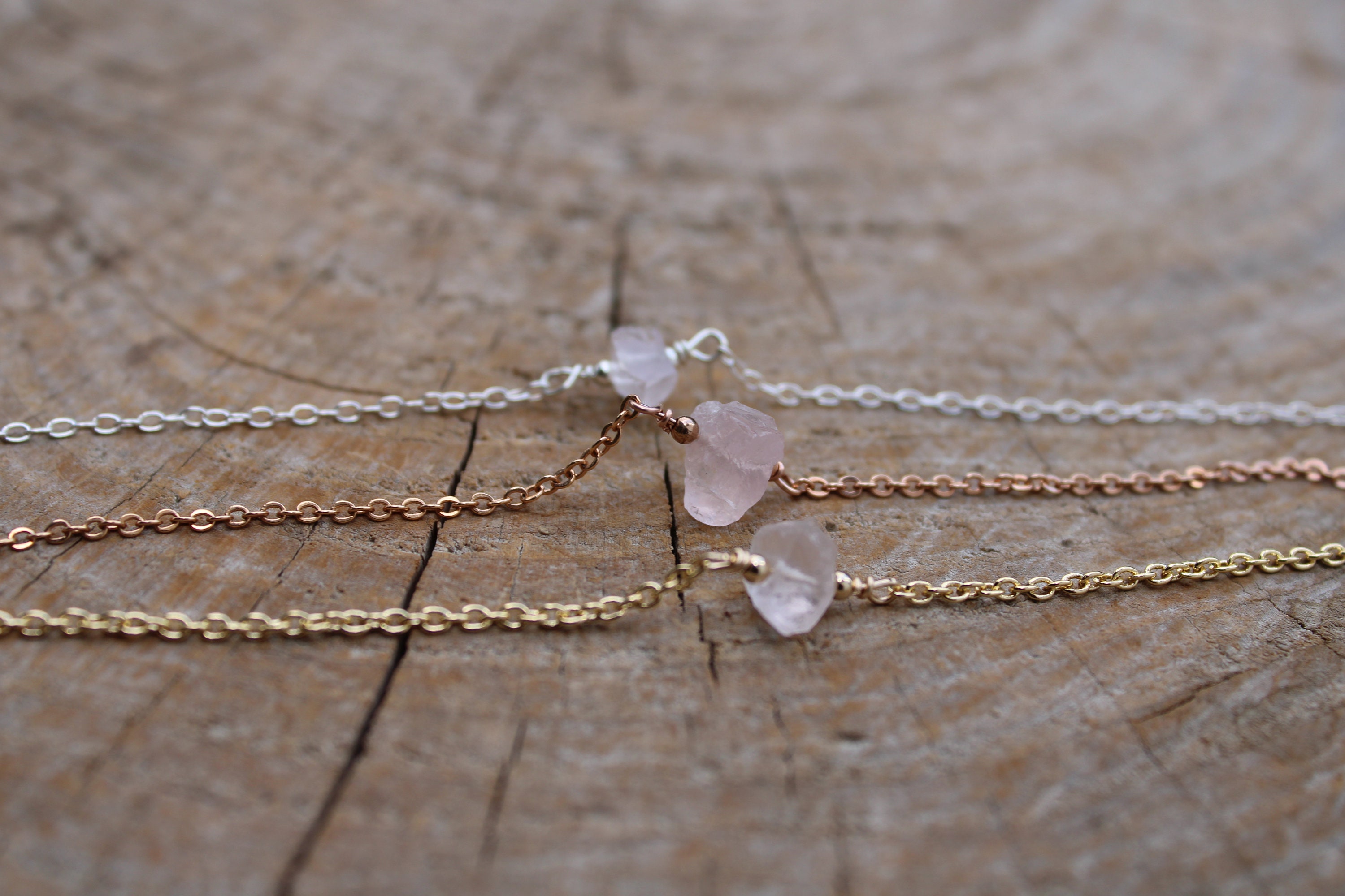Dainty rose quartz bracelet. Gold filled/sterling silver rose quartz ...