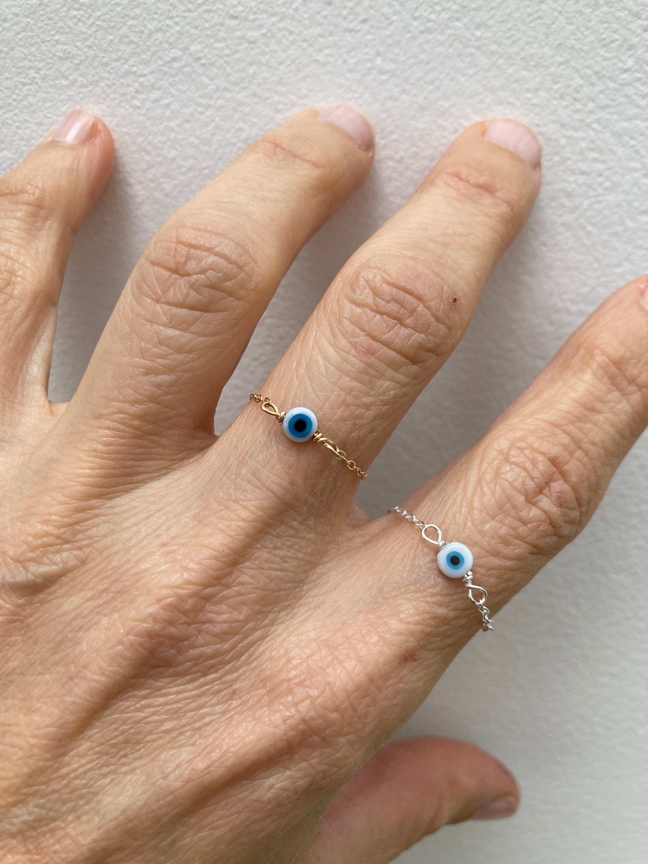 Evil eye ring. Evil eye chain ring. Gold filled evil eye ring. Dainty ...