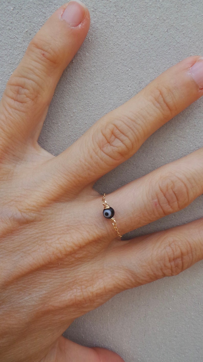 Evil eye ring. Evil eye chain ring. Gold filled evil eye ring. | Etsy