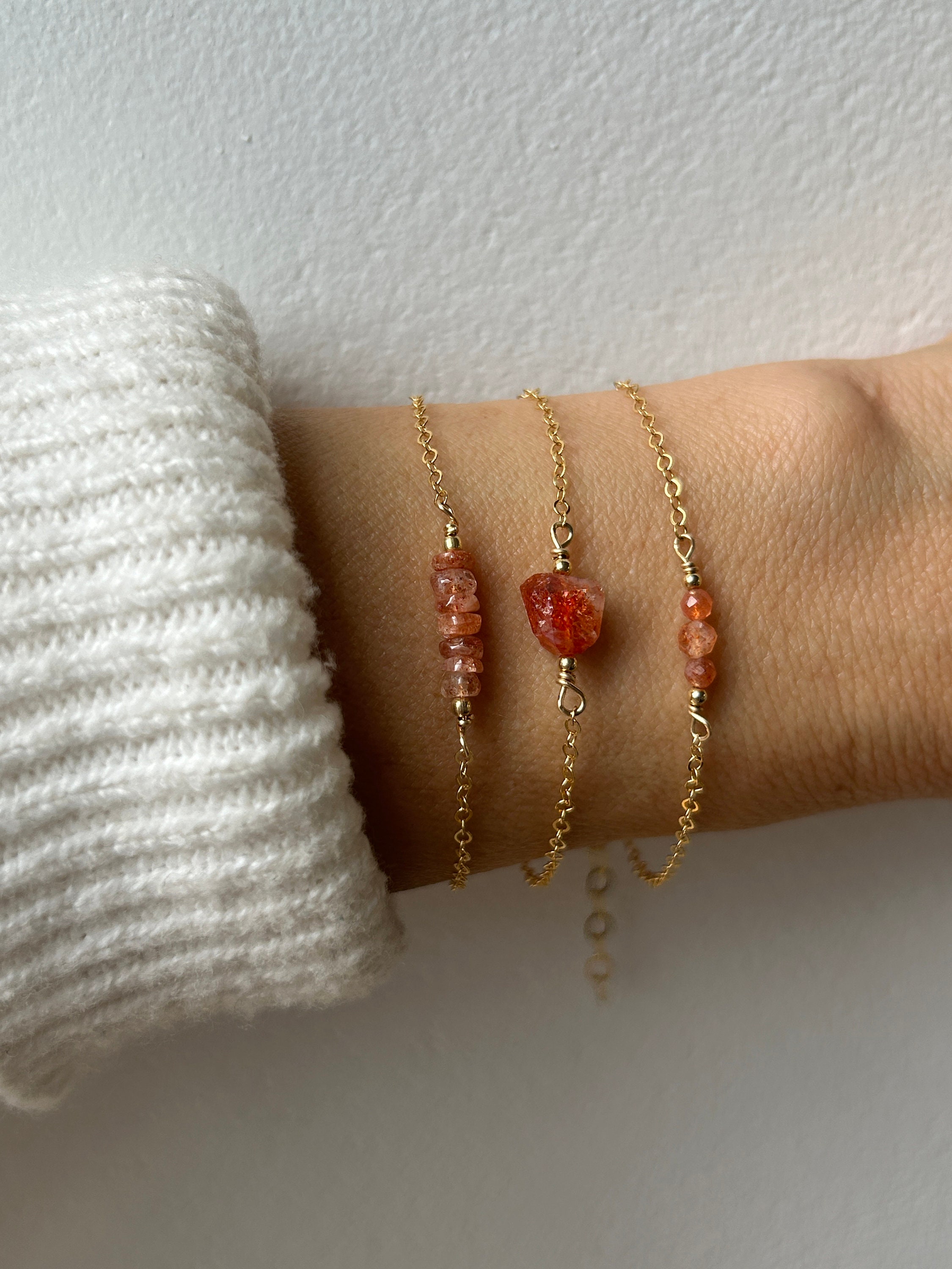 Sunstone bracelet. Dainty sunstone bracelet.Sunstone nugget bracelet ...