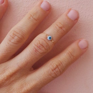 Evil Eye Ring. Evil Eye Chain Ring. Gold Filled Evil Eye Ring. - Etsy