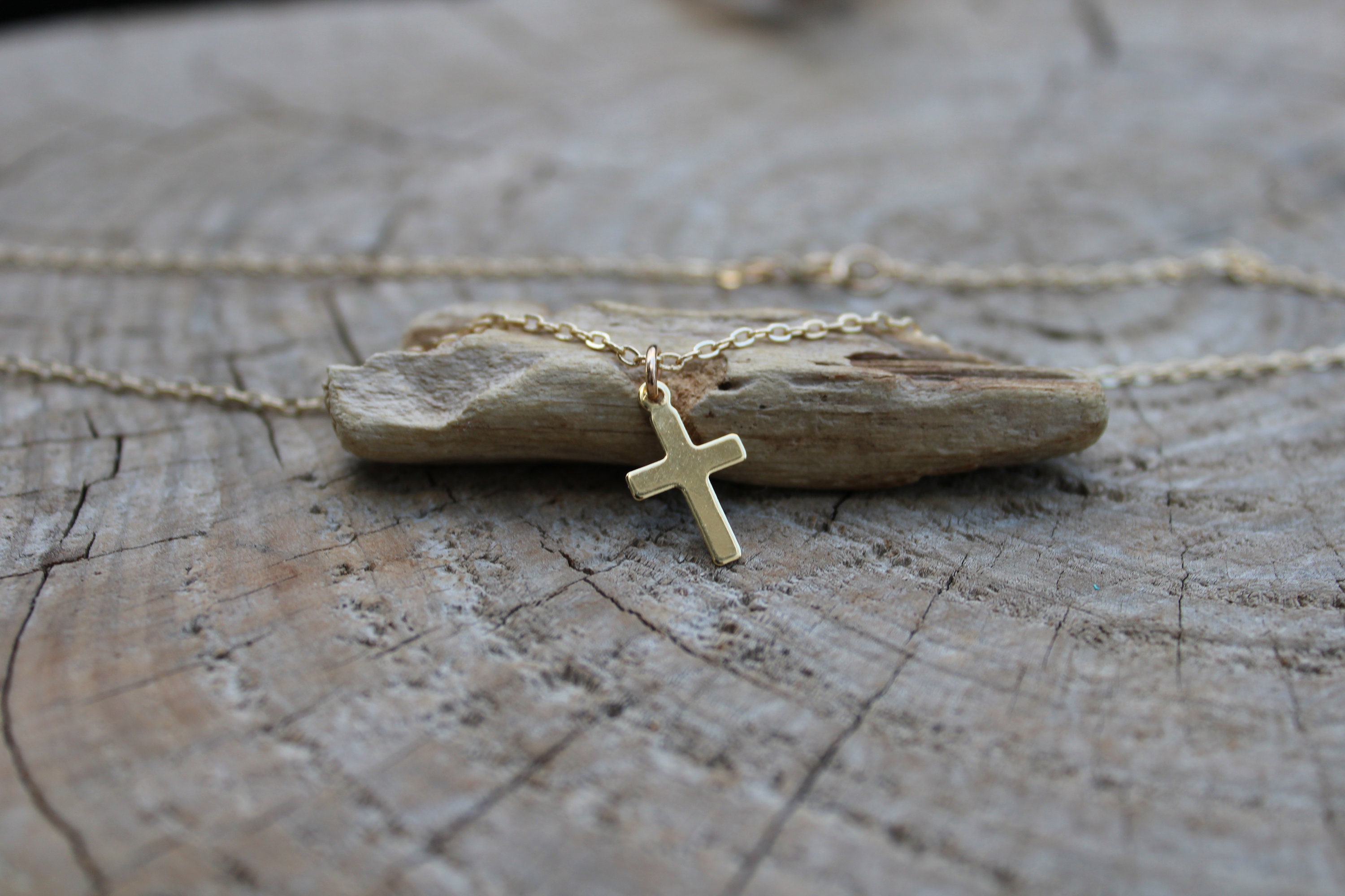 Gold cross. Tiny cross necklace. Simple gold cross necklace. 14k gold ...