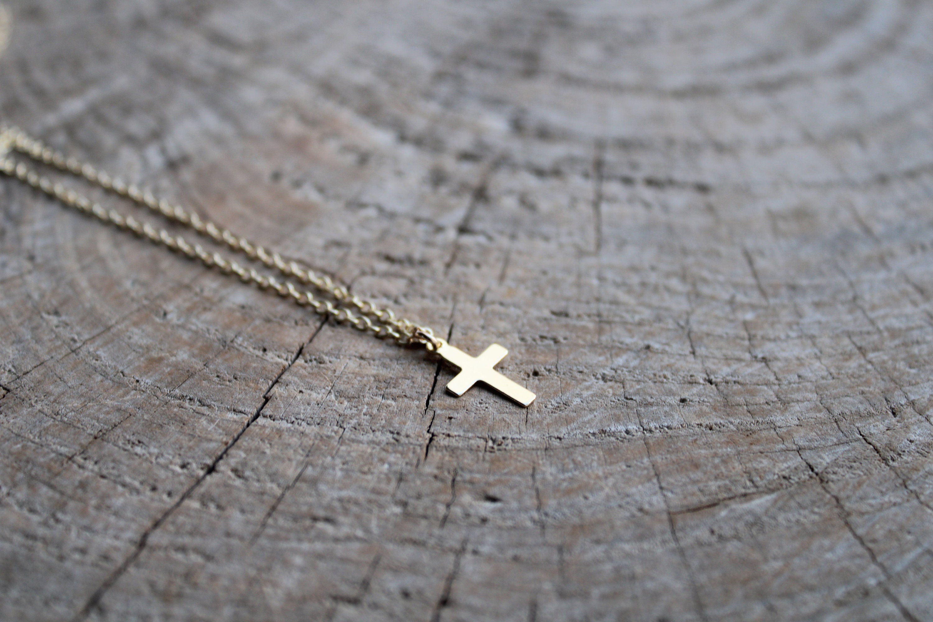 Gold cross. Tiny cross necklace. Simple gold cross necklace. 14k gold ...