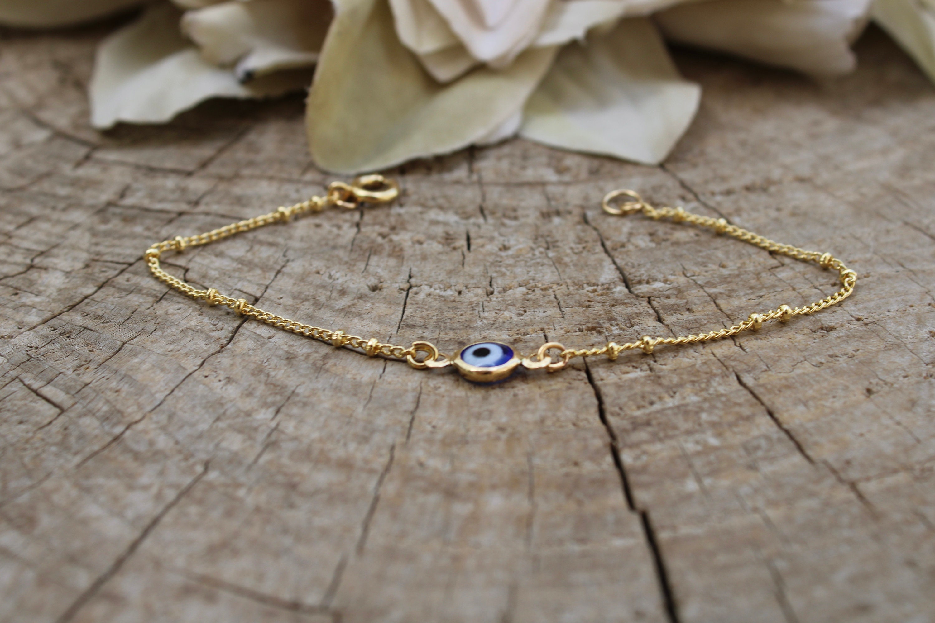 Evil eye bracelet. Gold filled evil eye bracelet. Gold filled satellite ...