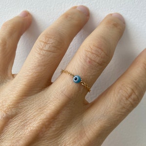 Evil Eye Ring. Evil Eye Chain Ring. Gold Filled Evil Eye Ring. Dainty ...