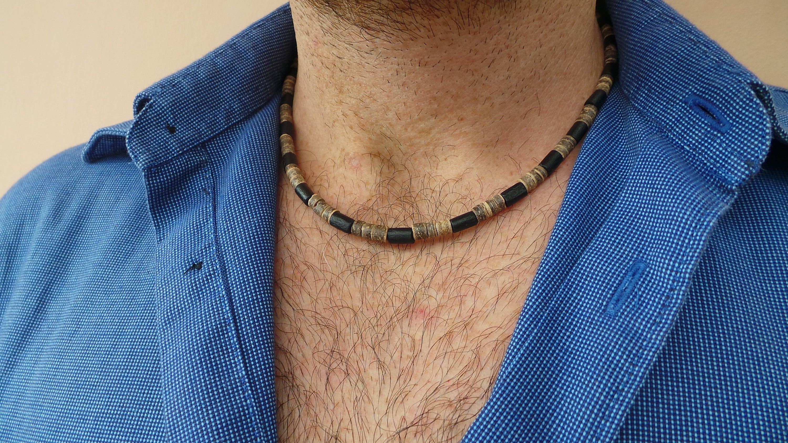 Mens beaded necklace. Mens necklace.Surfer necklace. Brown | Etsy