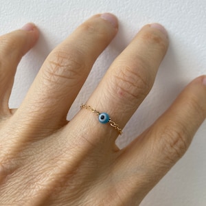 Evil Eye Ring. Evil Eye Chain Ring. Gold Filled Evil Eye Ring. Dainty ...
