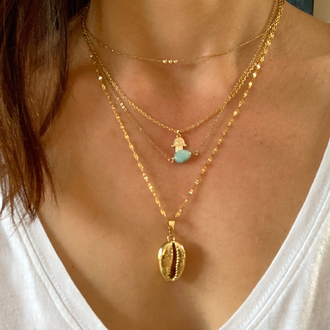 Gold Cowrie Shell Necklace.shell Necklace. Gold Dipped Cowrie Shell ...