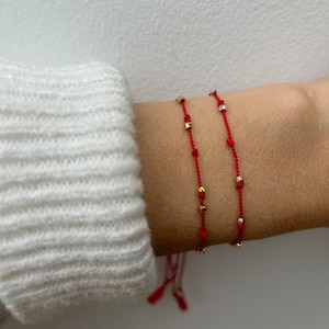 Red String Bracelet. 24k Gold Vermeil Red String Bracelet . Beaded Red ...