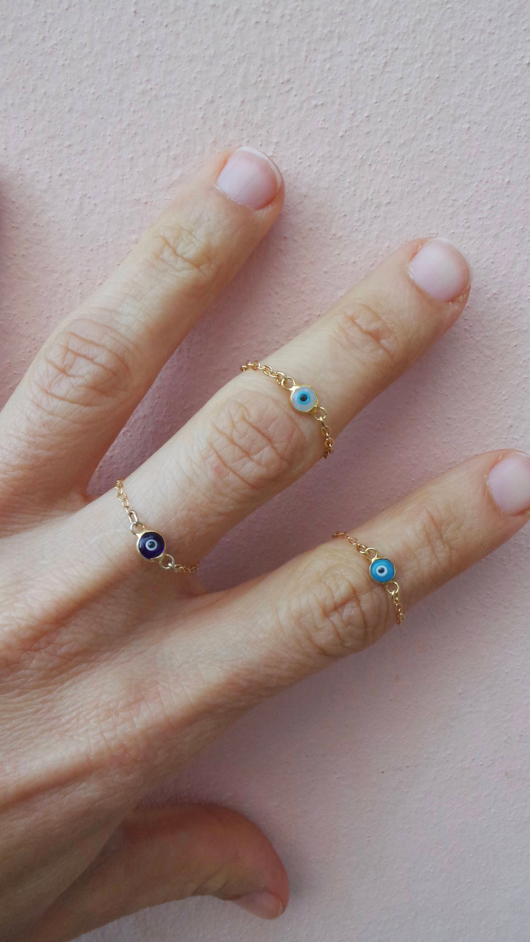 Evil Eye Ring Evil Eye Chain Ring Gold Fill Evil Eye Ring Dainty