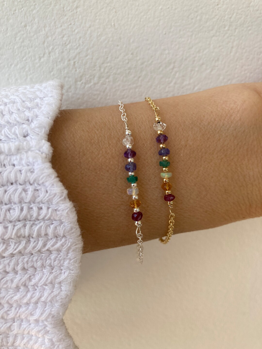 7 Chakra Bracelet. Real Stone 7 Chakra. Dainty 7 Chakra Bracelet ...