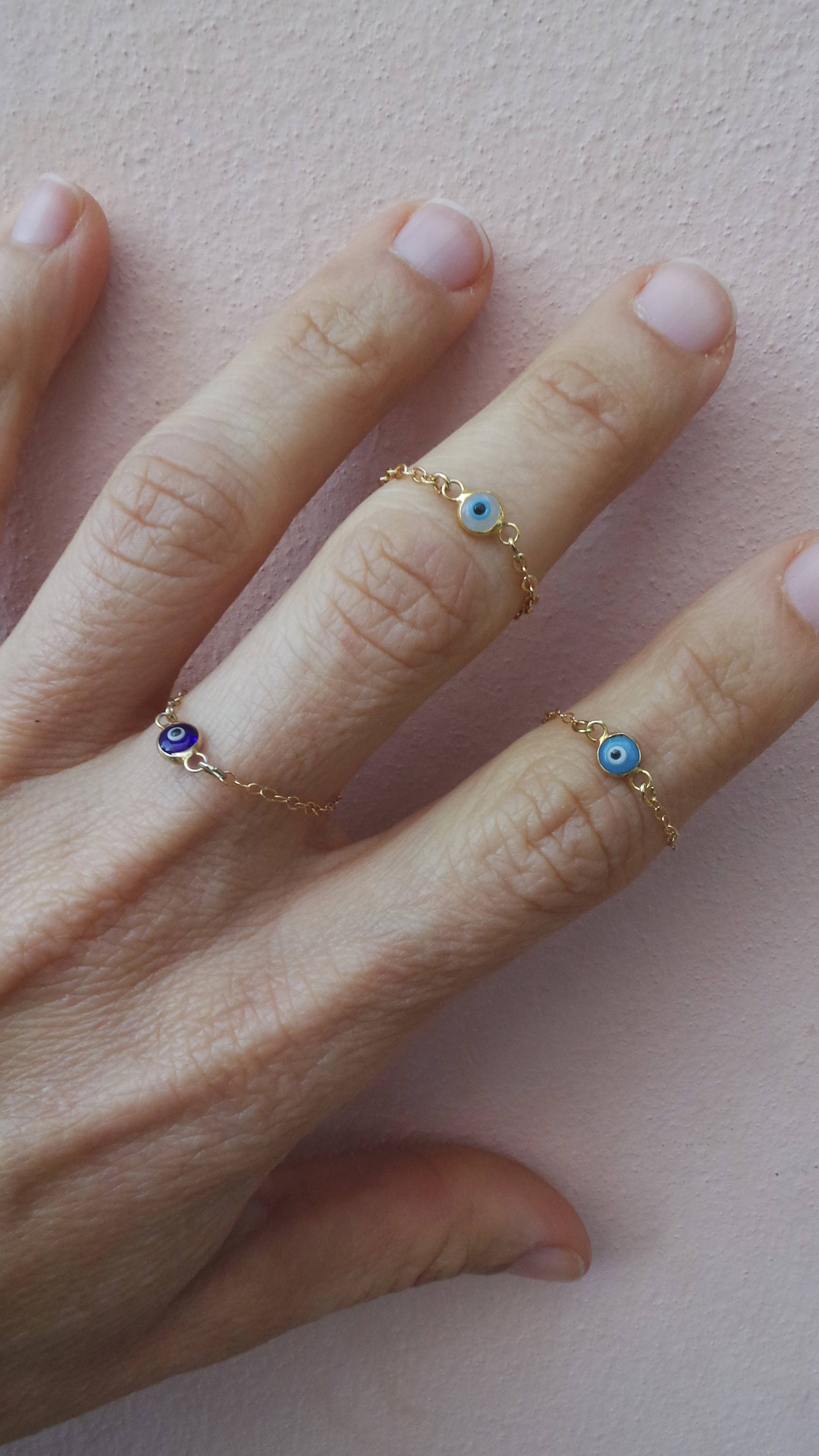 Evil eye ring. Evil eye chain ring. Gold fill evil eye ring. Dainty ...