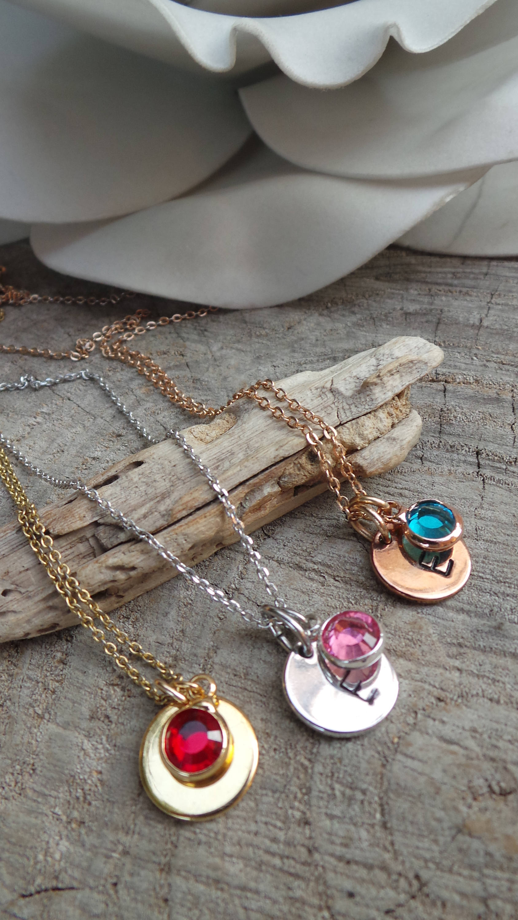 Initial and birthstone necklace. Hand stamped initial necklace.Rose ...