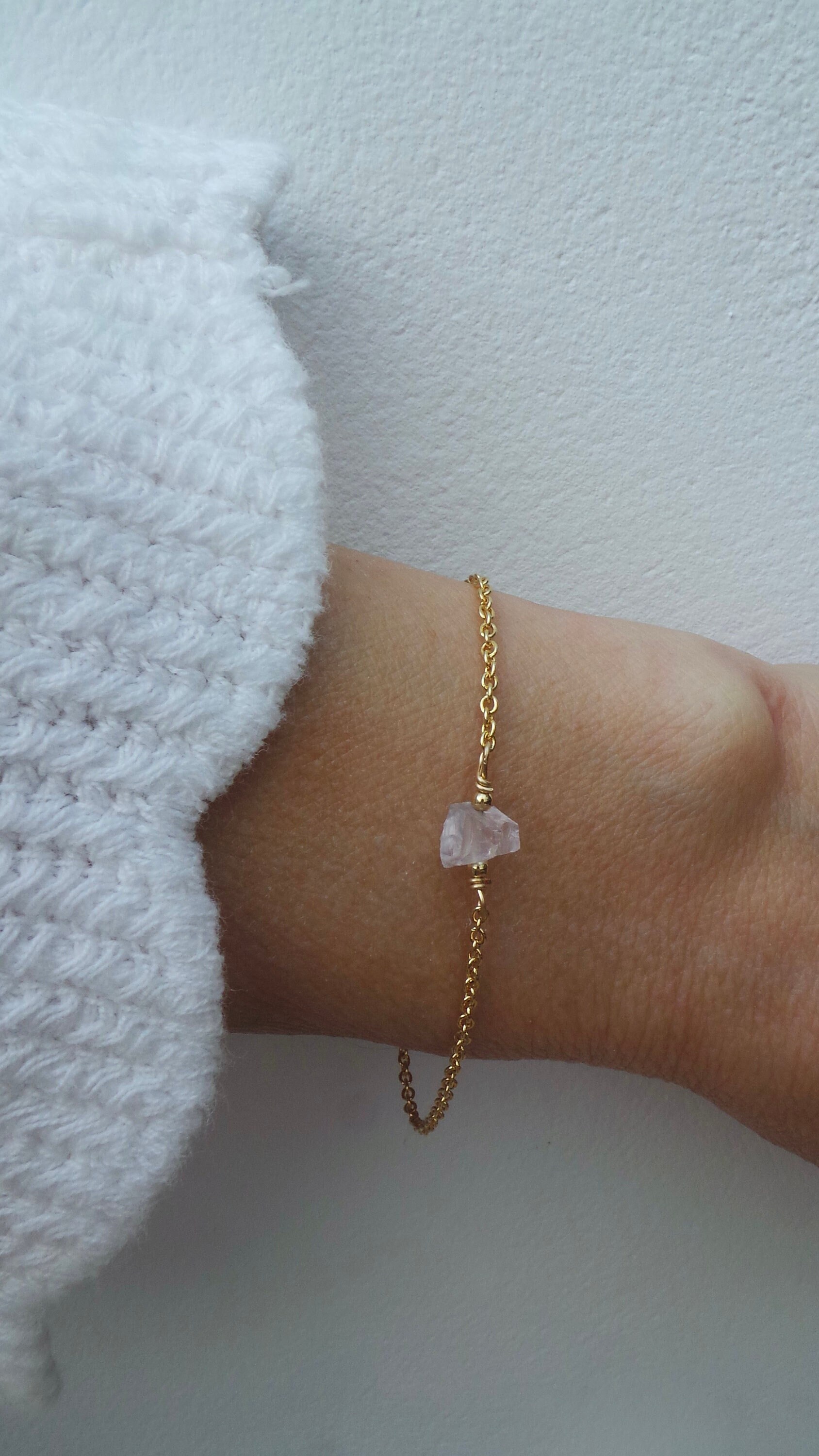 Dainty rose quartz bracelet. Gold filled/sterling silver rose quartz ...