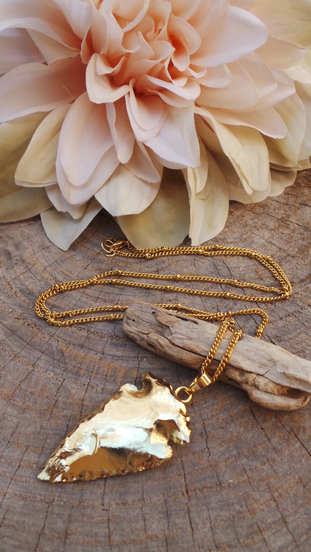 Gold arrowhead necklace. Gold dipped arrowhead. Bohemian arrowhead ...