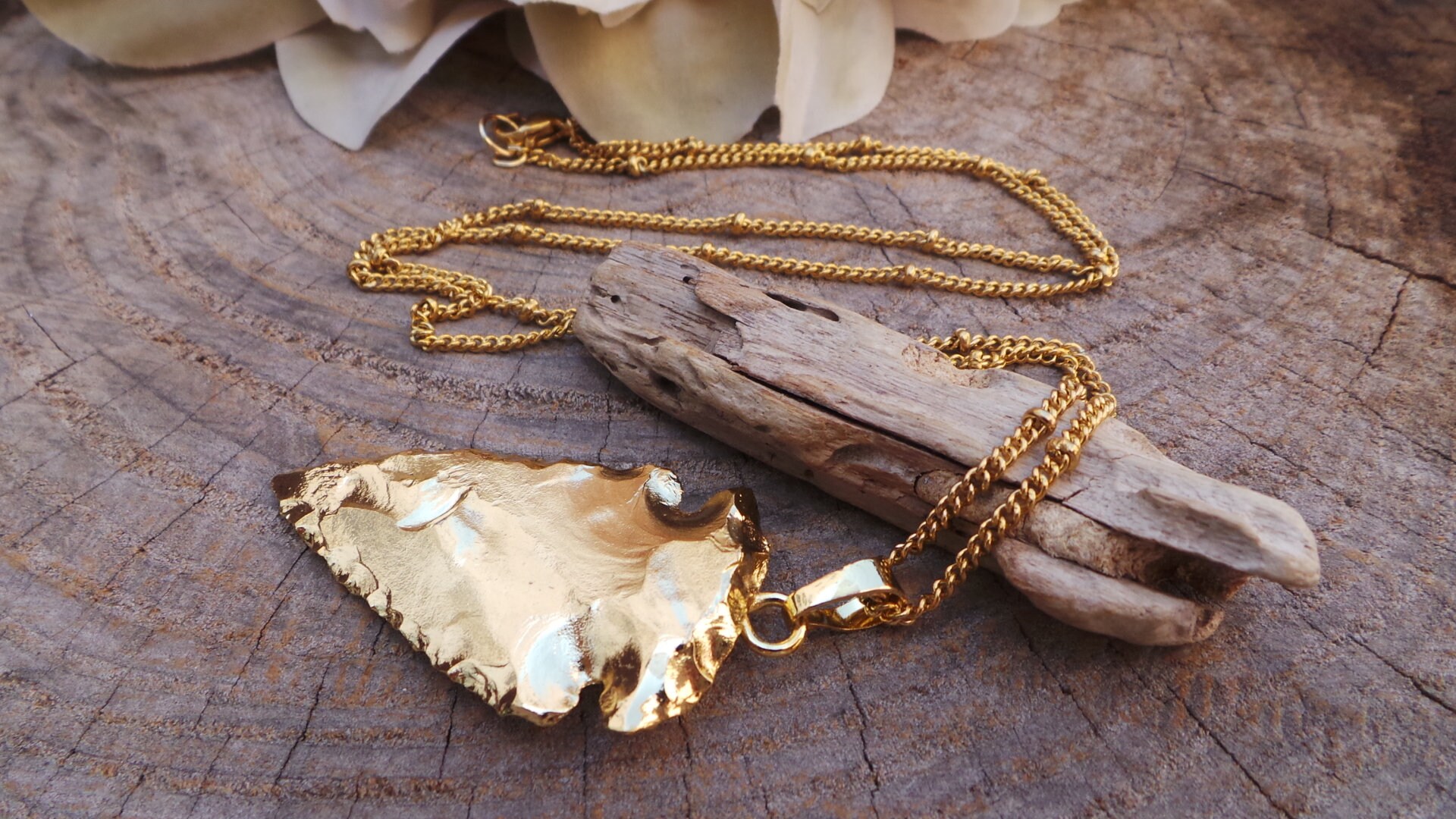 Gold arrowhead necklace. Gold dipped arrowhead. Bohemian arrowhead ...