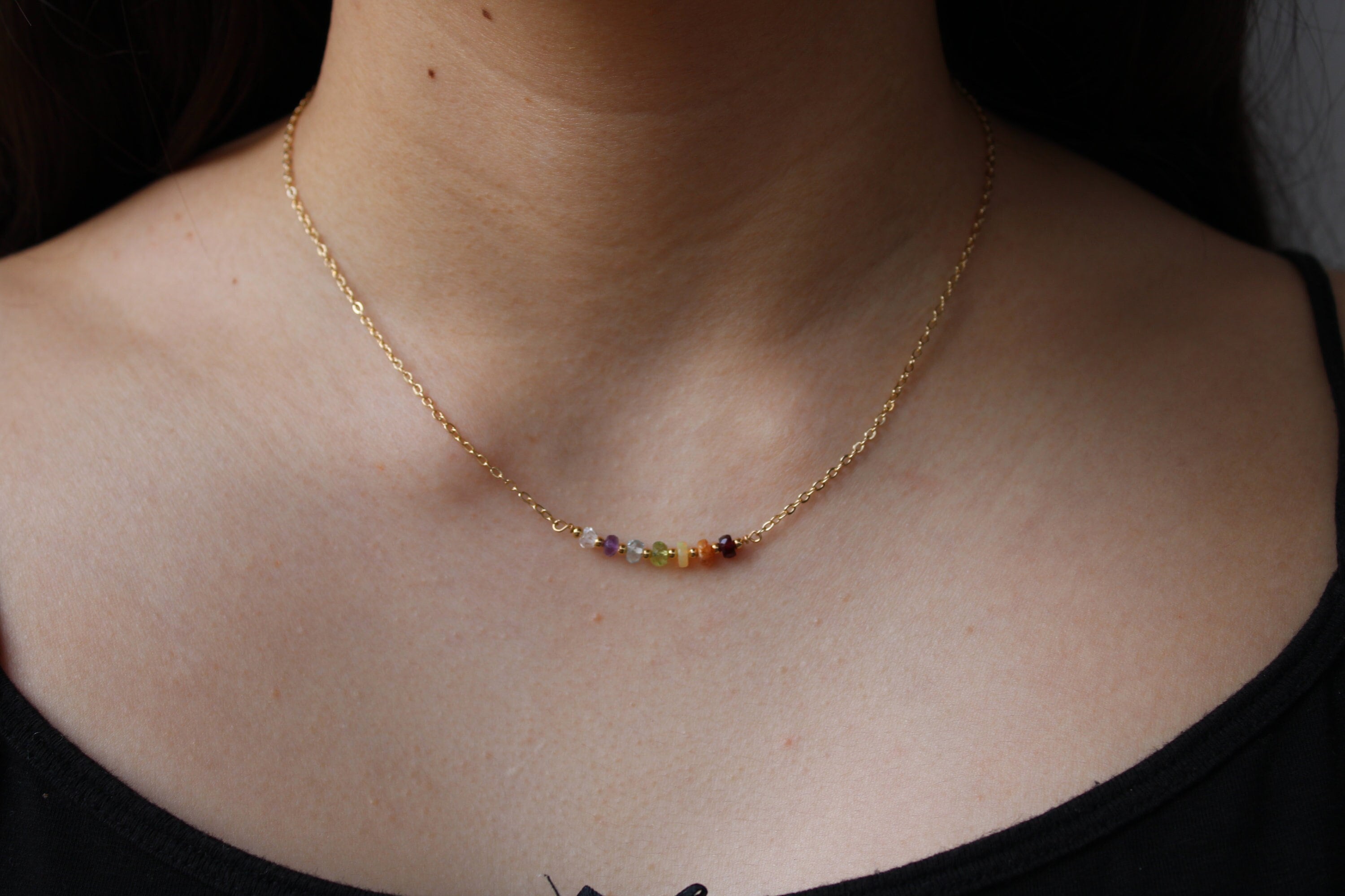 7 chakra necklace. Real stone 7 chakra. Dainty chakra necklace . Crystal healing necklace. Gold ...
