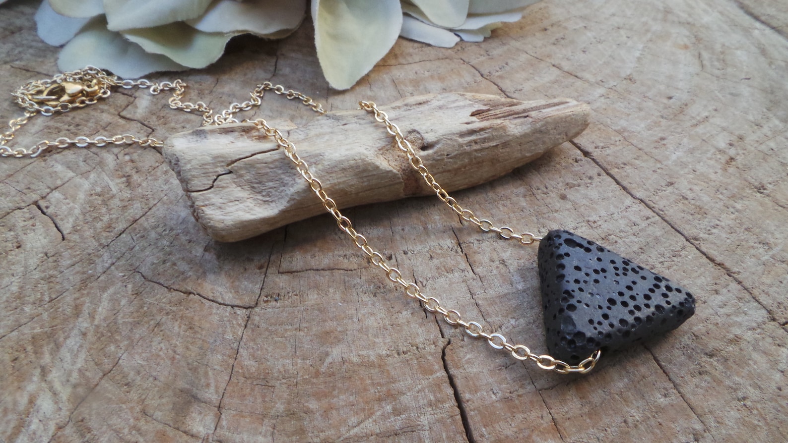 Lava Diffuser Necklace. Triangle Lava Necklace. Minimalist | Etsy