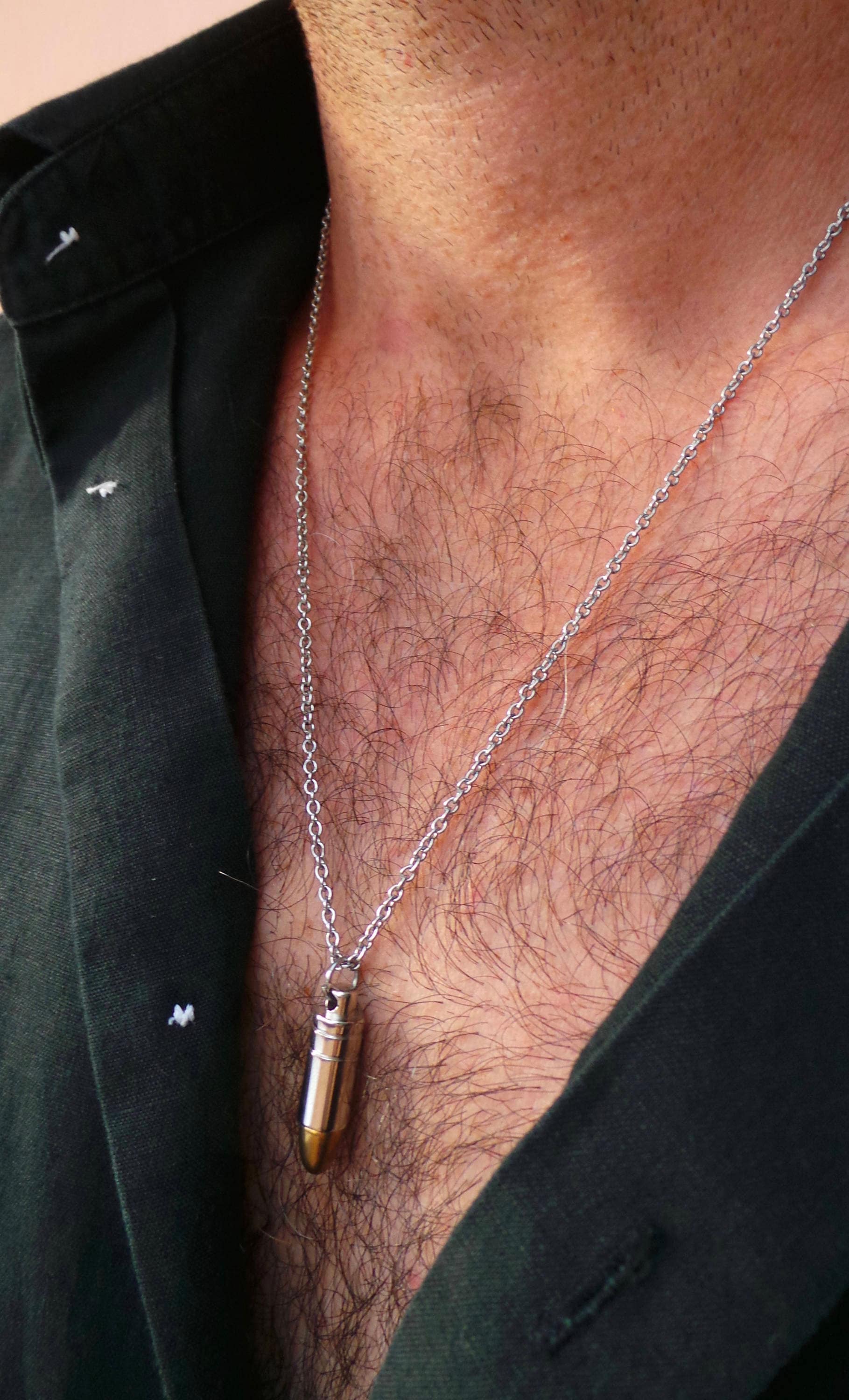 Mens necklace. Men's bullet necklace.Mens bullet pendant necklace. Men ...