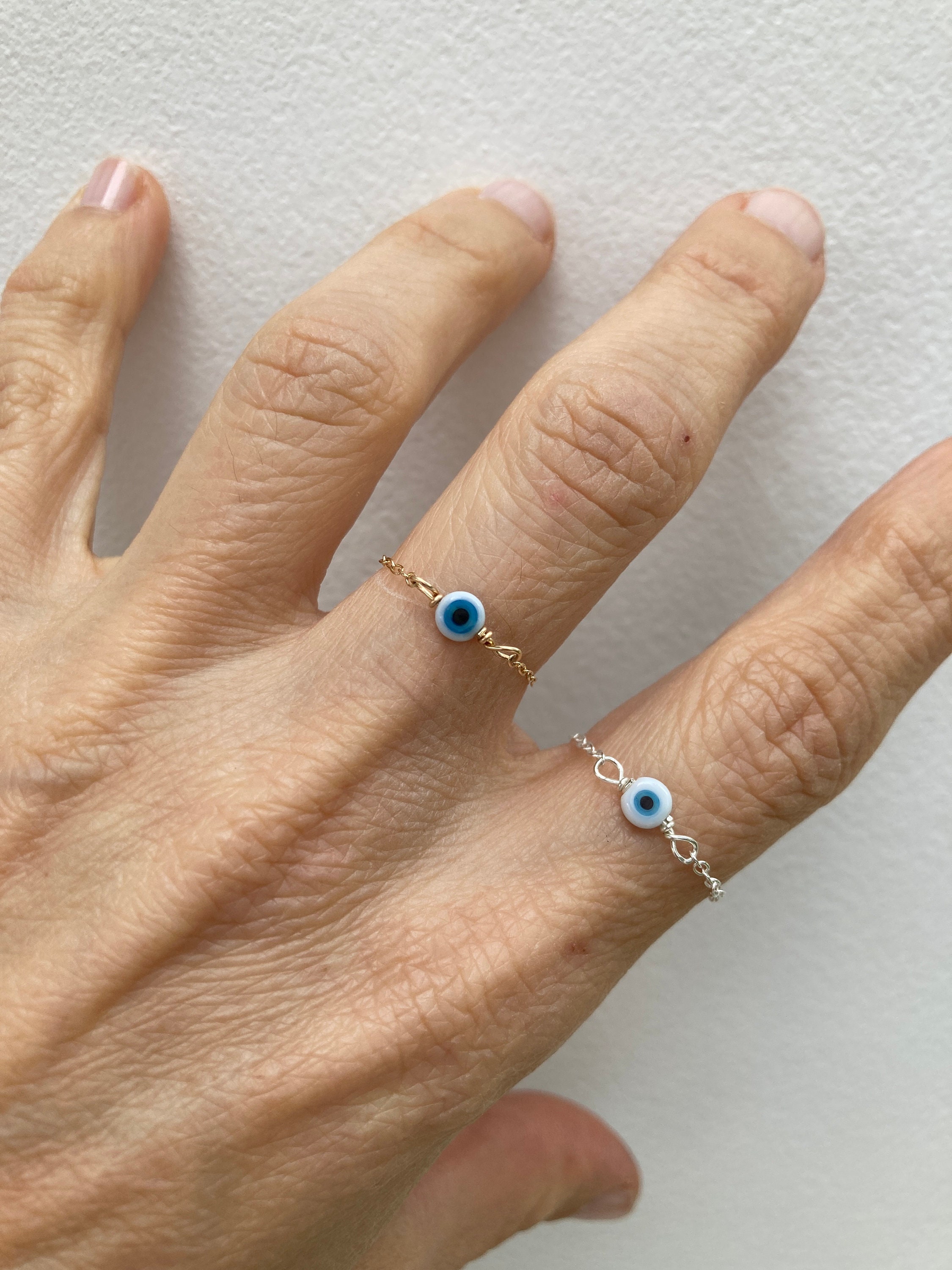 Evil eye ring. Evil eye chain ring. Gold filled evil eye ring. Dainty ...