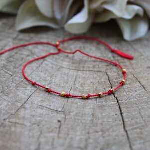 Red String Bracelet. 24k Gold Vermeil Red String Bracelet . Beaded Red ...